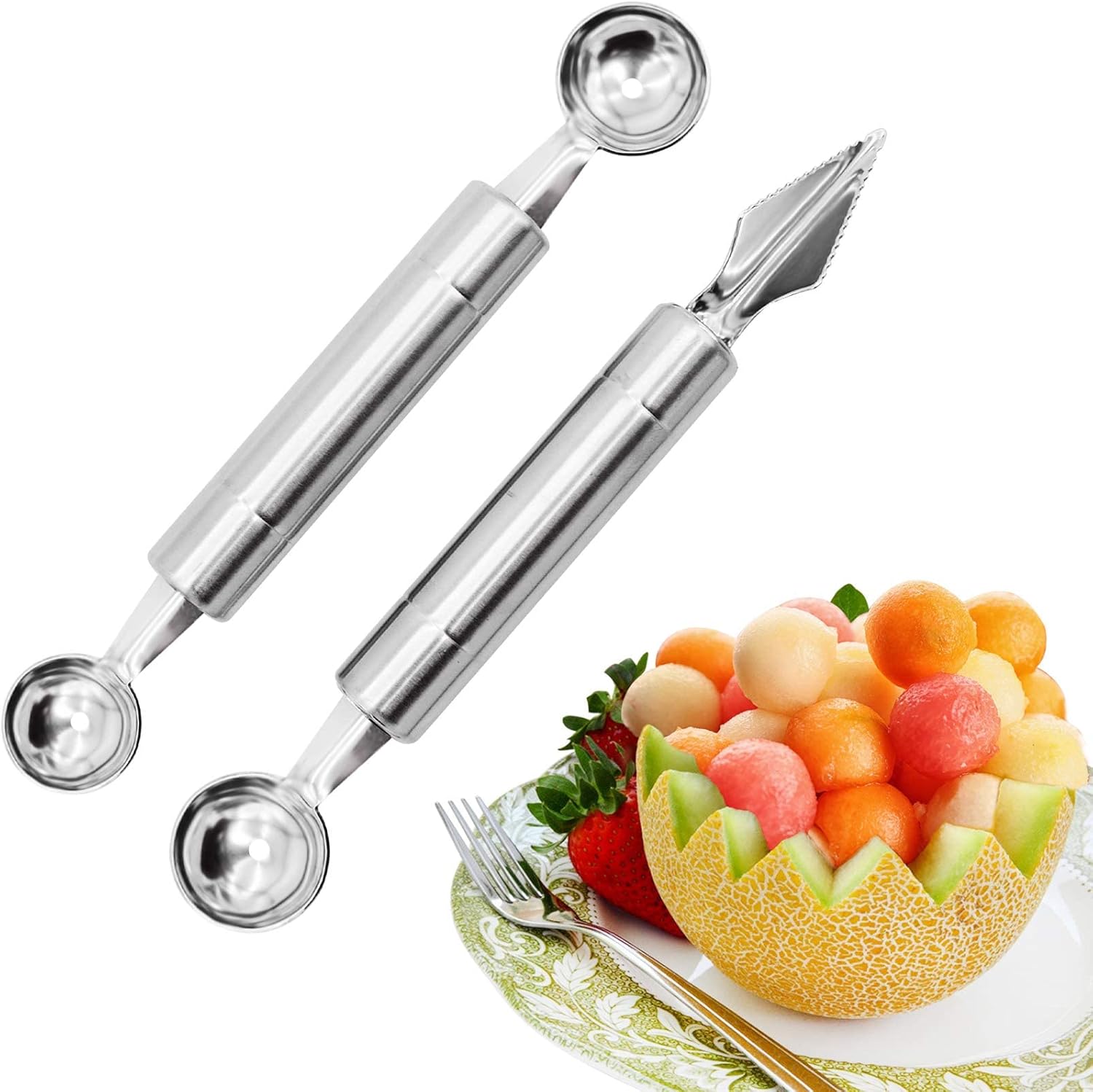 Amazon.com: 2PCS Melon Baller Scoop, Stainless Steel Double-Headed ...