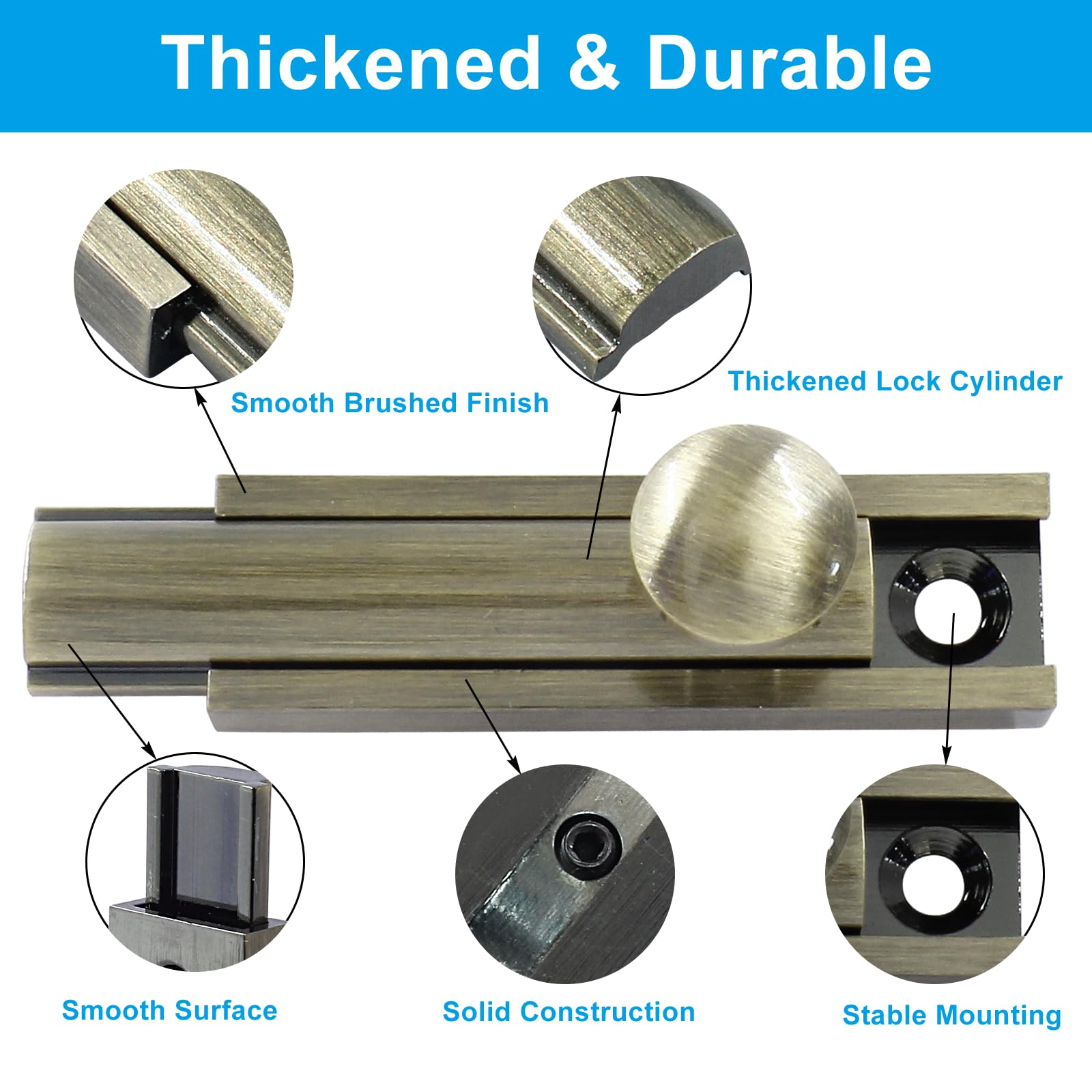 Snapklik.com : 1 Pack Solid Brass 2 Inch Surface Bolt, Bronze Slide ...