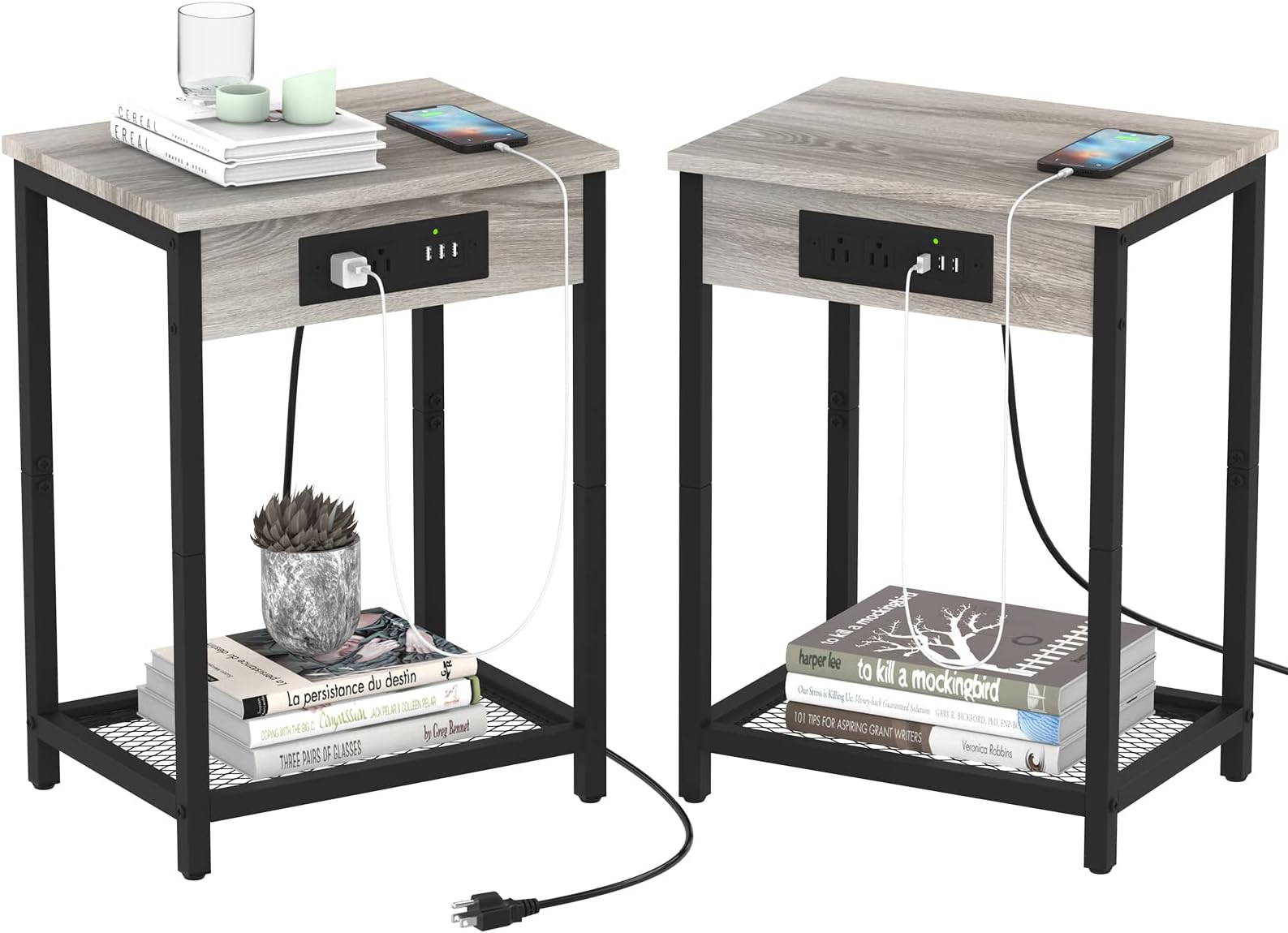 Amazon.com: Fixwal End Tables Set of 2 with Charging Station ...