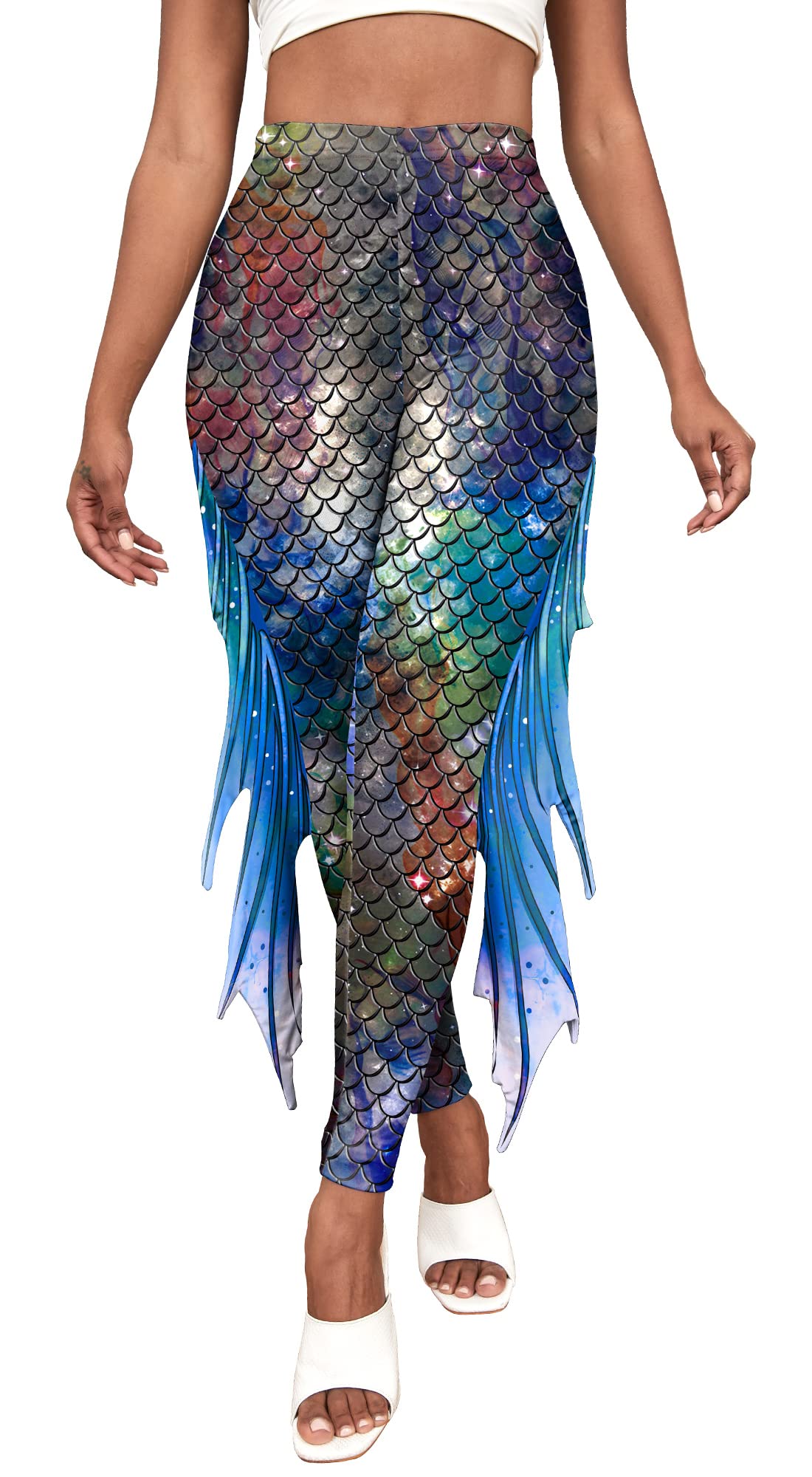 Amazon.com: Mermaid Leggings for Women 3D Printed Fish Scale Pants with ...