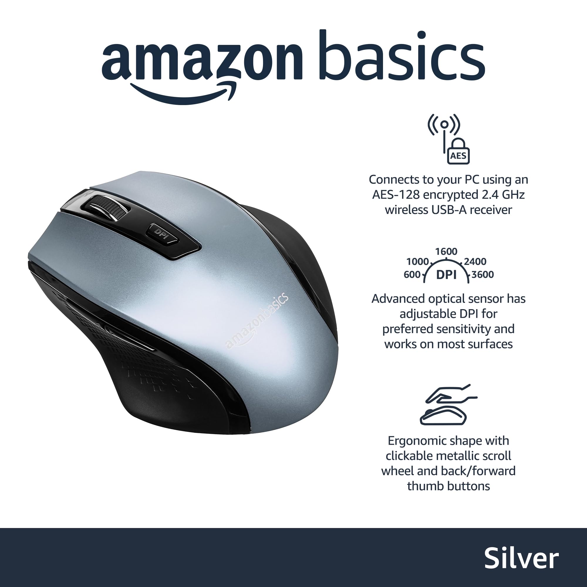 Snapklik.com : Basics Ergonomic 2.4 Ghz Wireless Optical PC Mouse