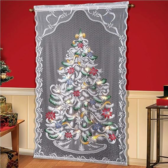 Amazon.com: Christmas Tree Curtain Panel, Christmas Lace Curtains Half ...