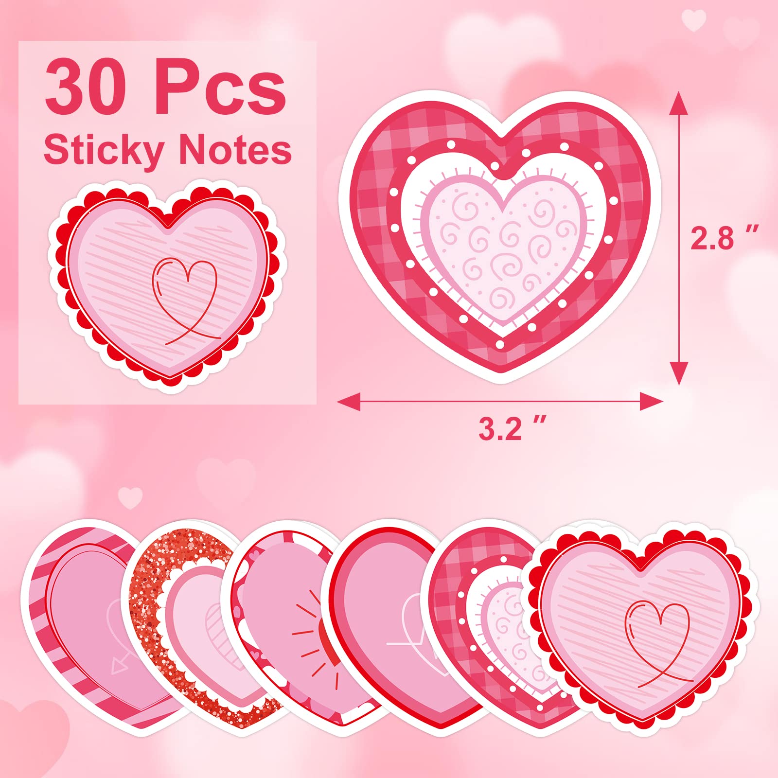 Office Valentine Gifts 18 Piece Valentine's Day Heart Sticky Notes Set ...