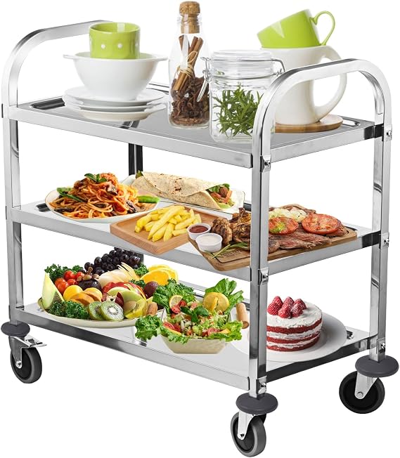 HLC 3 Tier Stainless Steel Serving Catering Trolley Wheels Utility Cart ...