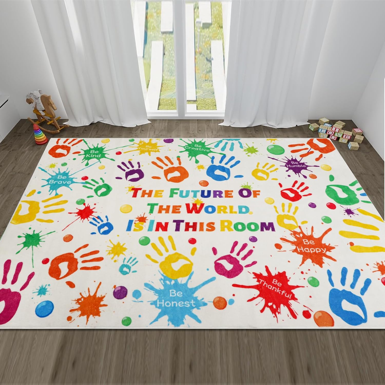 Amazon.com: LTKOUGFAM Colorful Kids Handprints Area Rug, Non-Slip Play ...