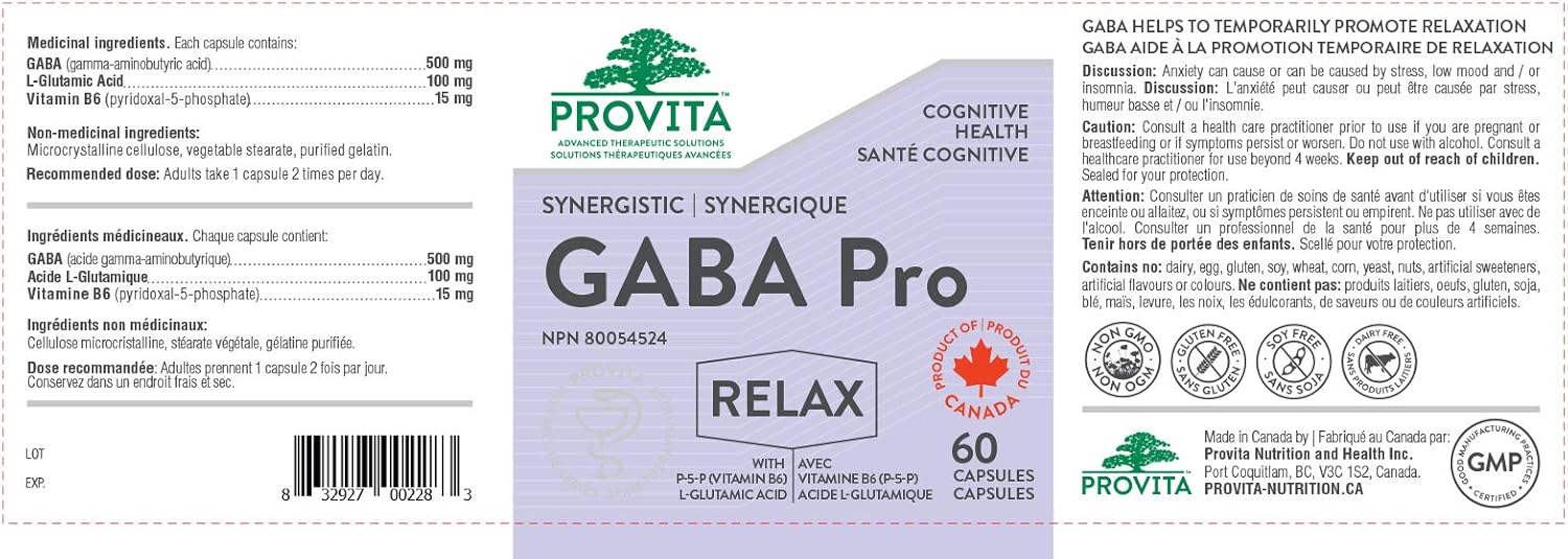 Provita Synergistic GABA Pro 60 cápsulas vegetales – Yaxa Colombia