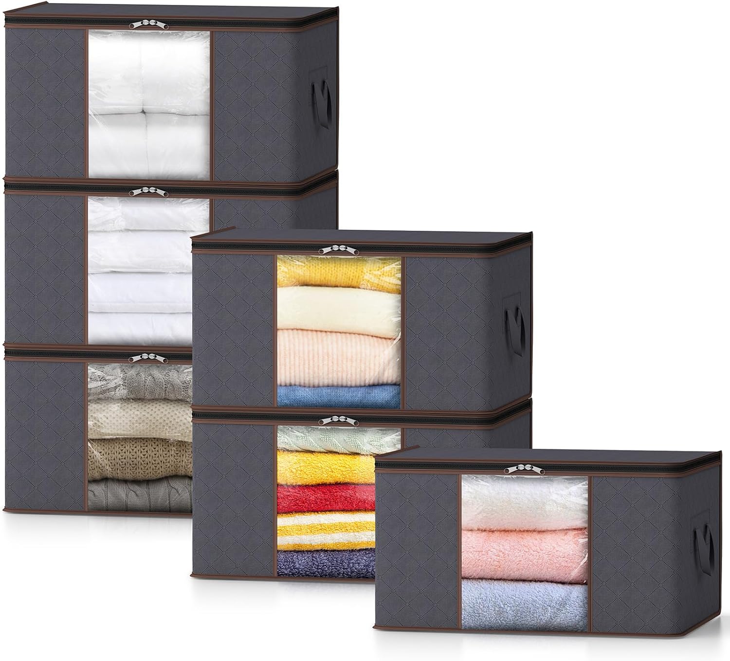 Lifewit 6 Pack Large Clothes Storage Bags Boxes with Lids, 75L Wardrobe ...
