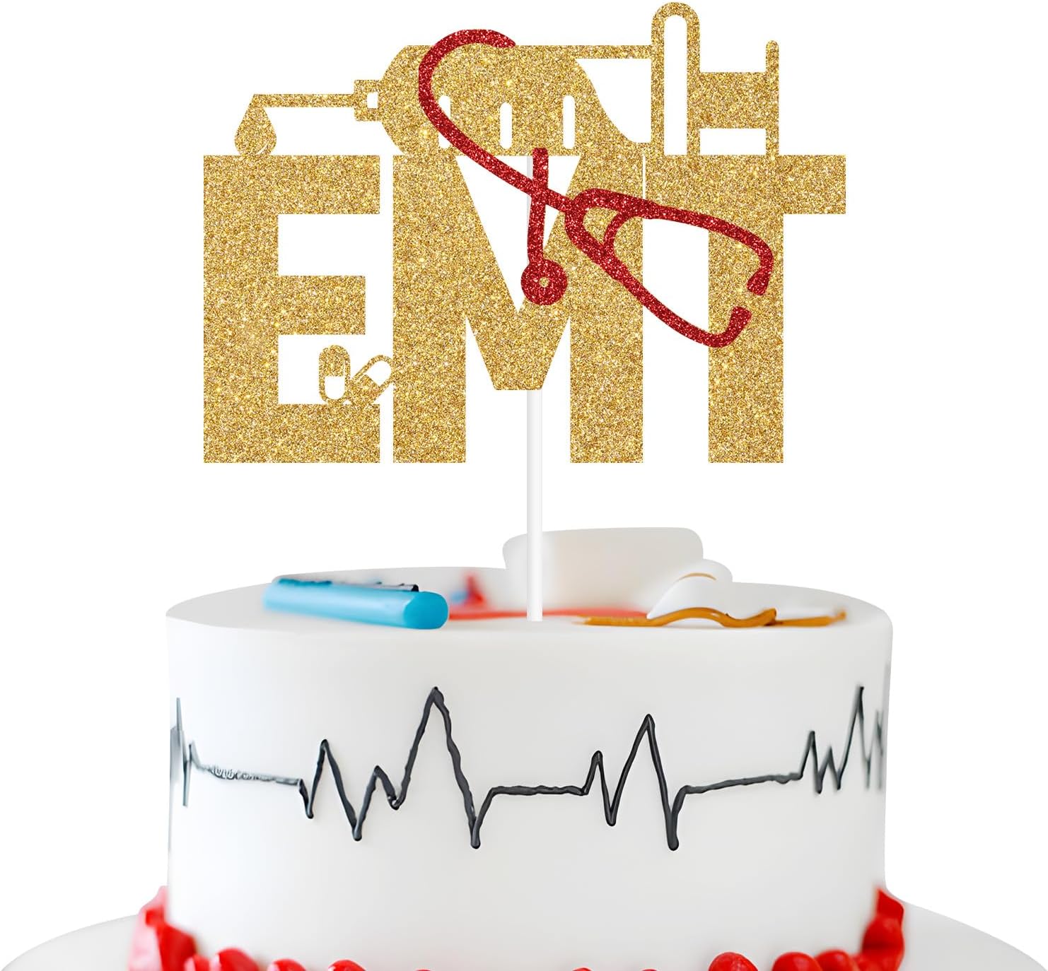 Amazon.com: Gold Glitter EMT Cake Topper, Emergency Medical Technician ...