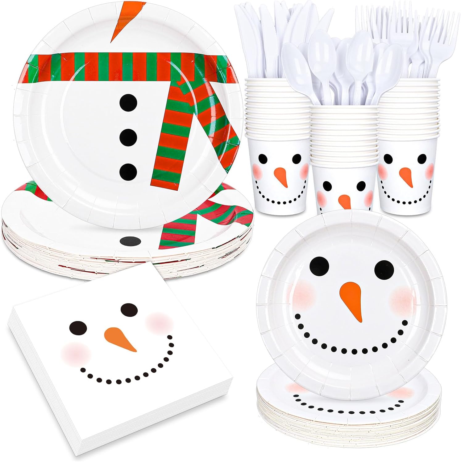Amazon.com: Whaline 175Pcs Christmas Party Tableware Set Winter Snowman ...