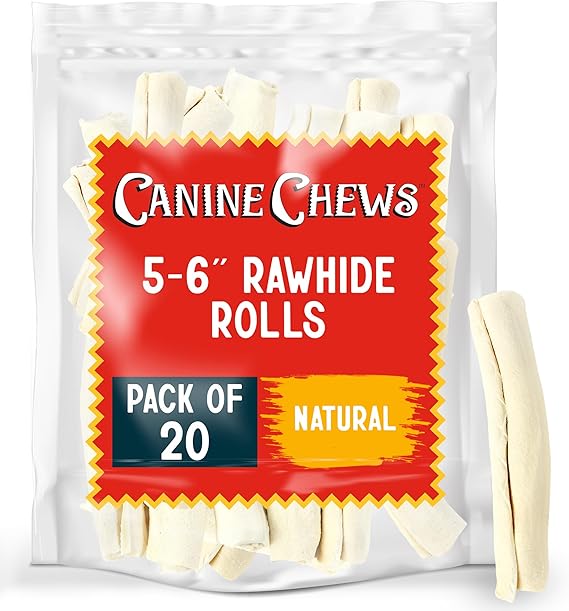 Amazon.com : Canine Chews 5-6" Dog Rawhide Retriever Rolls - Pack of 20 ...