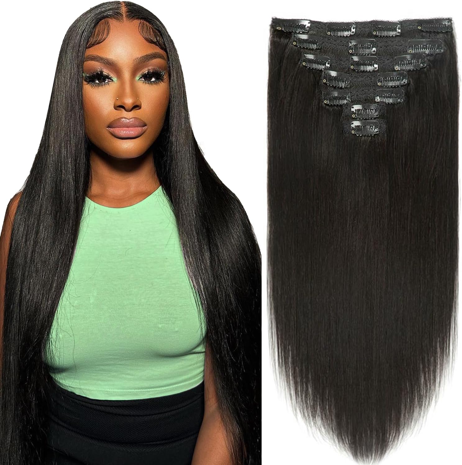 Amazon.com : Rylice Clip in Hair Extensions Real Human Hair Straight ...