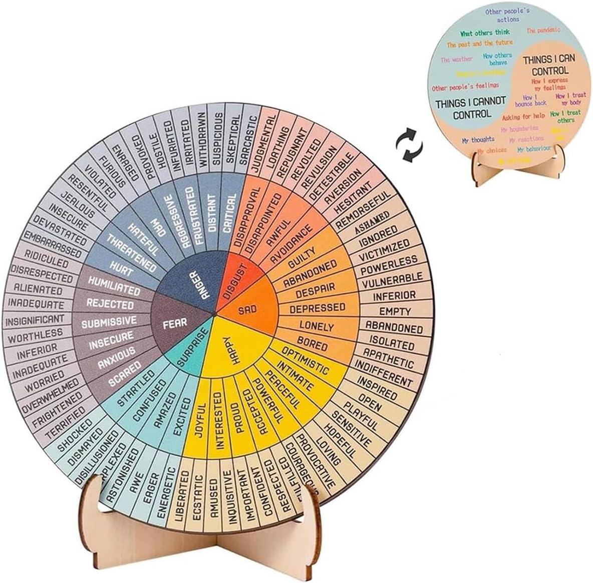 SNSYGN Feelings Wheel, Emotions Wheel with Stand, Colorful Wooden ...
