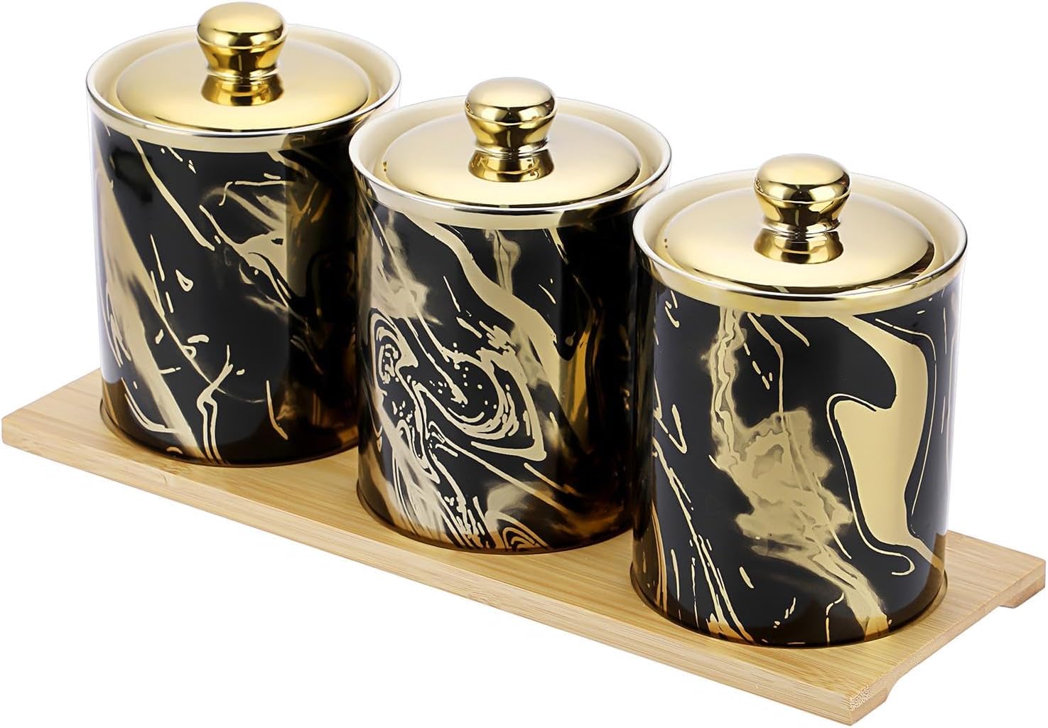 Amazon.com: OGANAZI 3 Pack Ceramic Canister Set with Lids and Bamboo ...