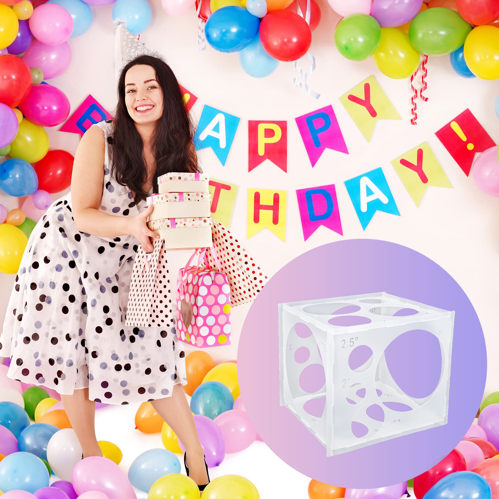 Auihiay 18 Holes Balloon Sizer Box Cube, 2-10 Inch Collapsible Plastic ...