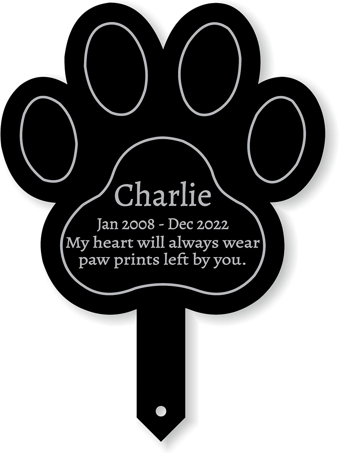 LaserSmith Personalised Metal Paw Print Memorial Grave Marker ...