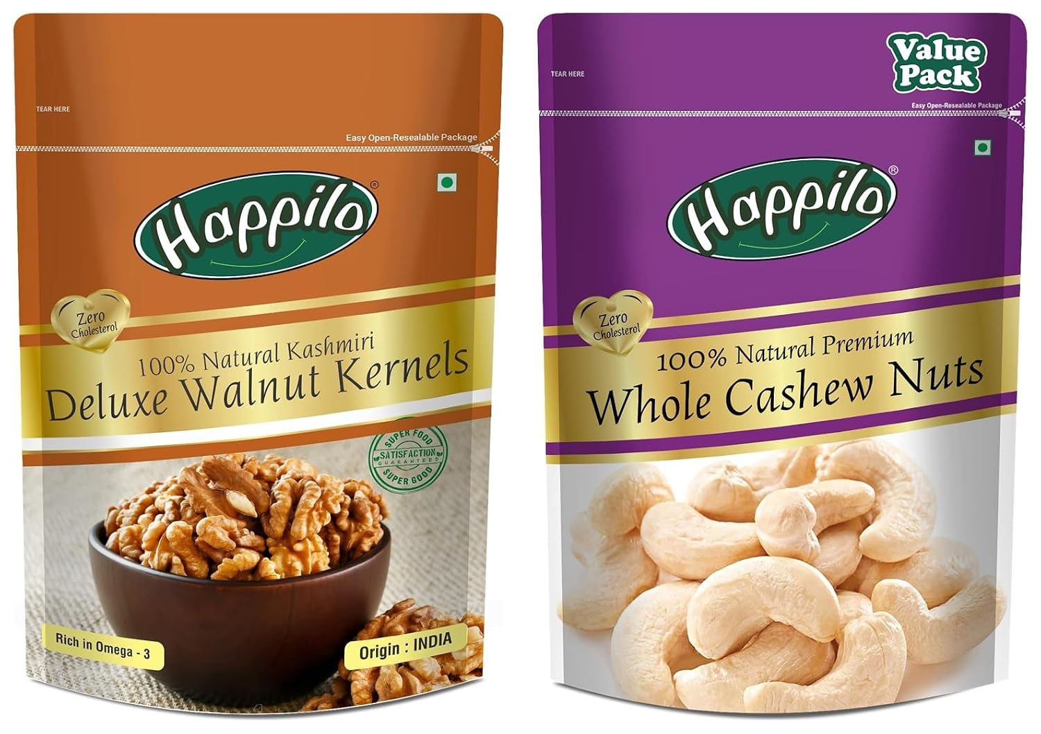 Happilo 100% Natural Premium Whole Cashews 1 kg value pack & Happilo ...