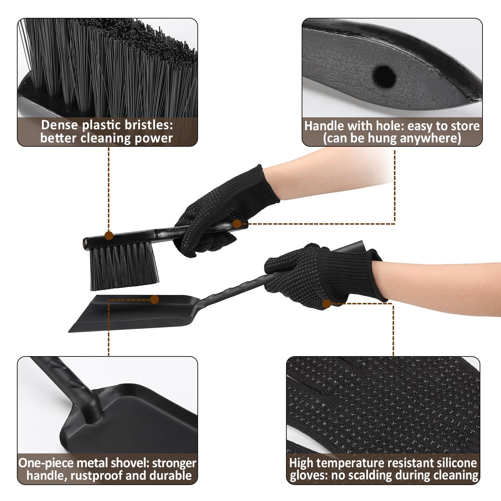 Snapklik.com : Heavy-duty Metal Fireplace Ash Shovel And Brush Set ...