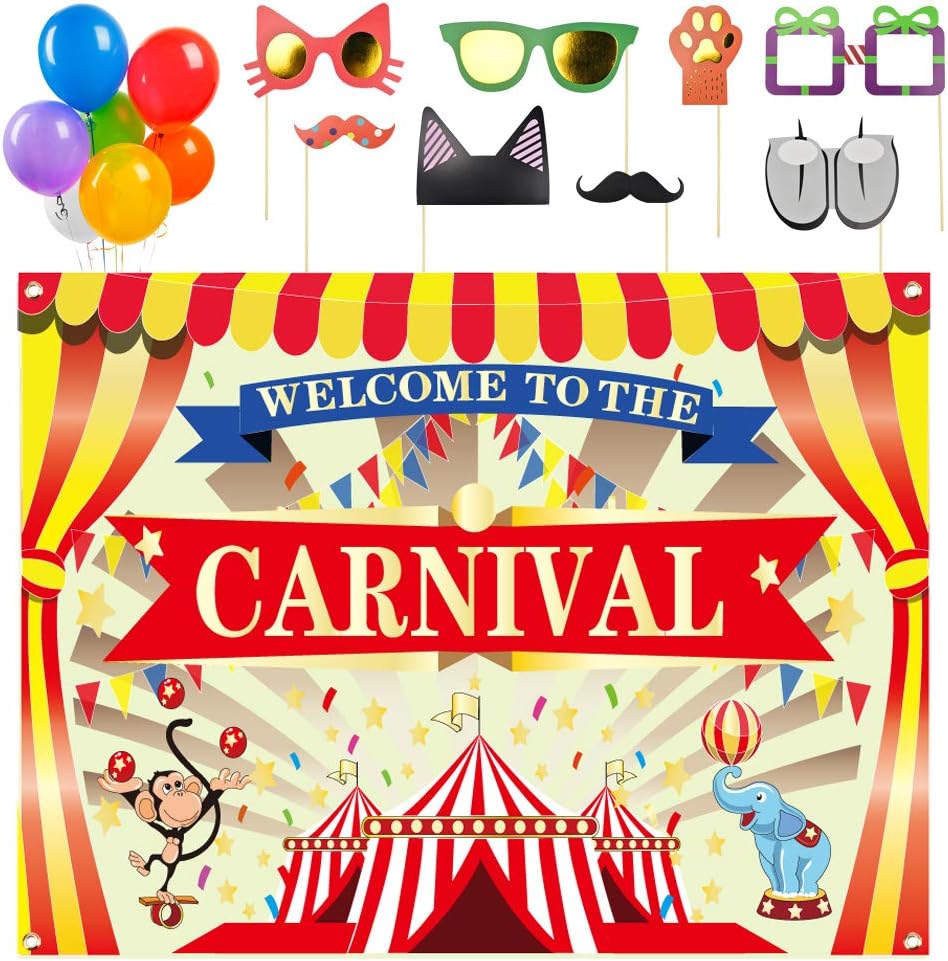Amazon.com: ERKOON Circus Carnival Banner Backdrop, 36PCS Photo Booth ...