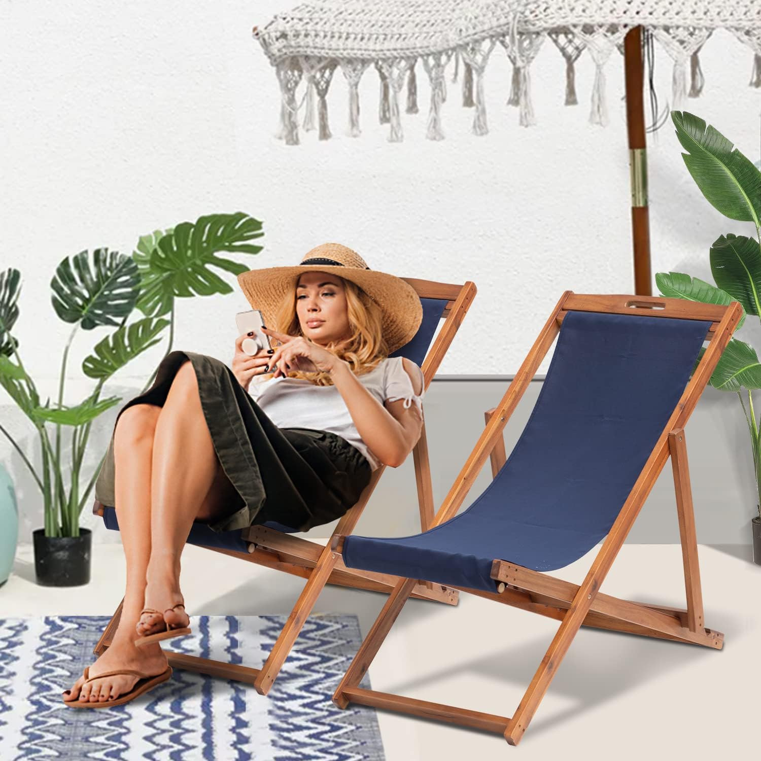 Amazon.com : NiamVelo Wood Sling Chairs Set of 2 Beach Chairs Durable ...