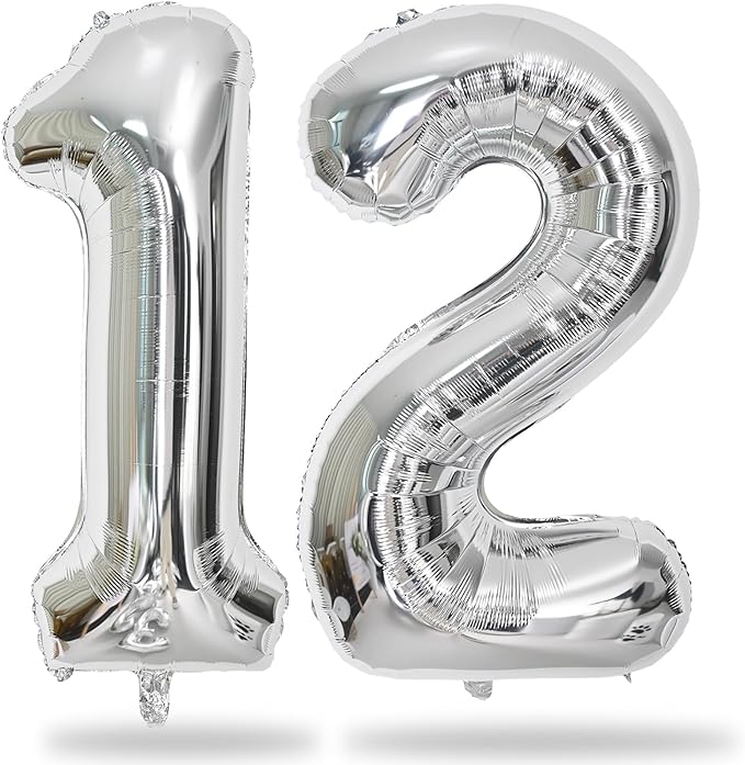 Amazon.com: Silver 12th Birthday Balloons for Boys, 40 Inch Mylar Self ...