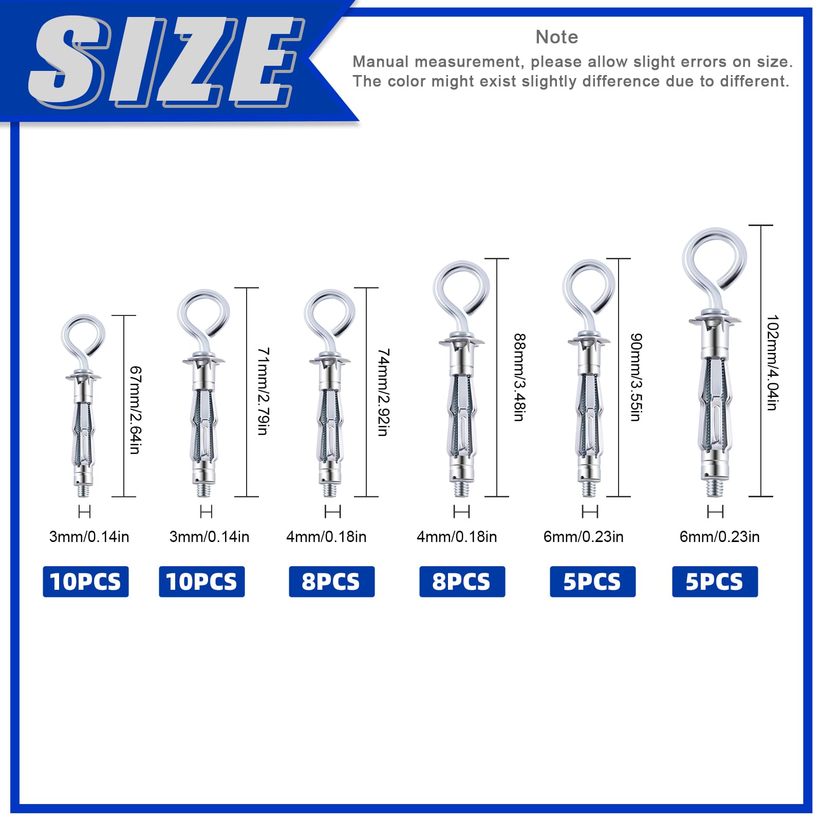 Glarks 47Pcs O-shaped Hollow Wall Anchors Set, 6 Sizes Hollow Door ...