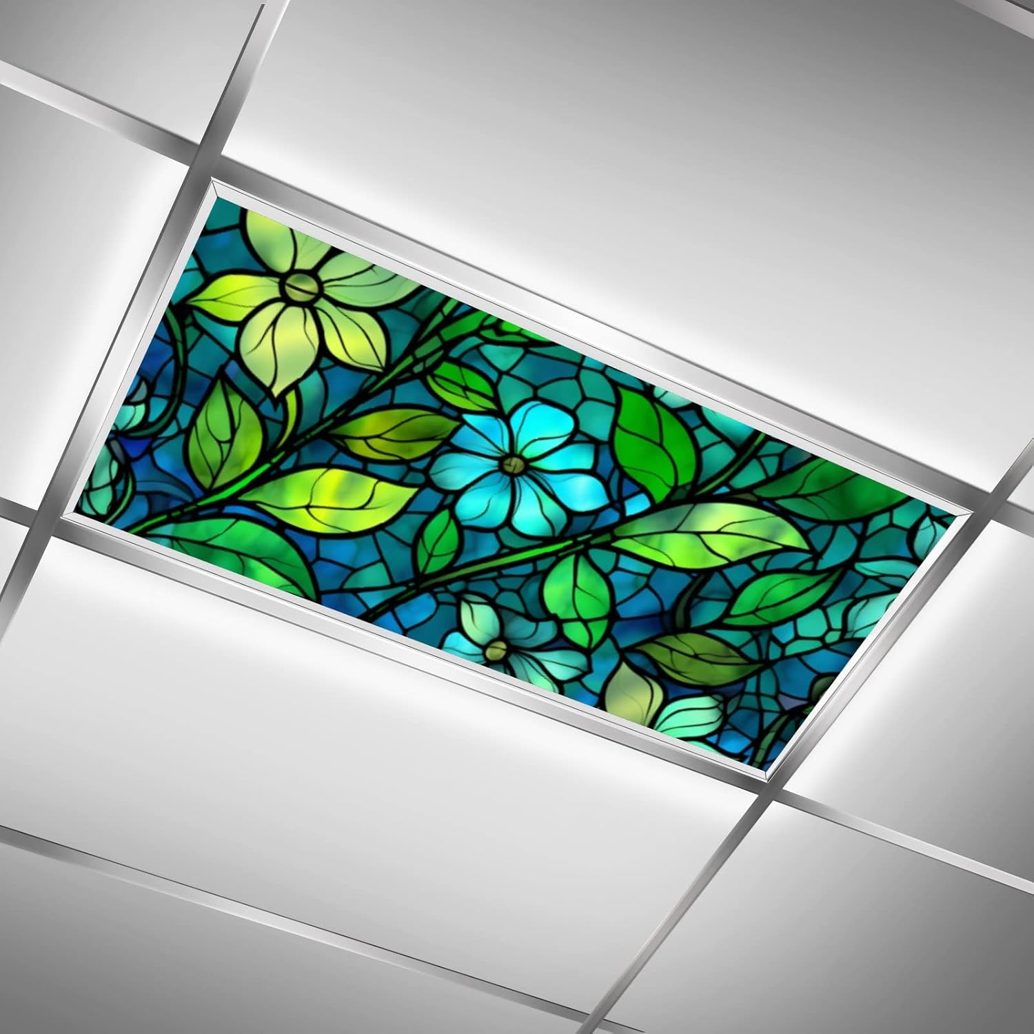 MSINMKOK 2ft x 4ft Fluorescent Light Covers Retro Green Floral Pattern ...