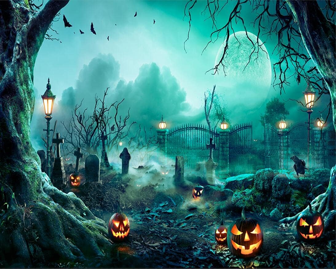 Haosphoto Halloween Backdrop 7X5FT Scary Pumpkins Grimace Vinyl ...
