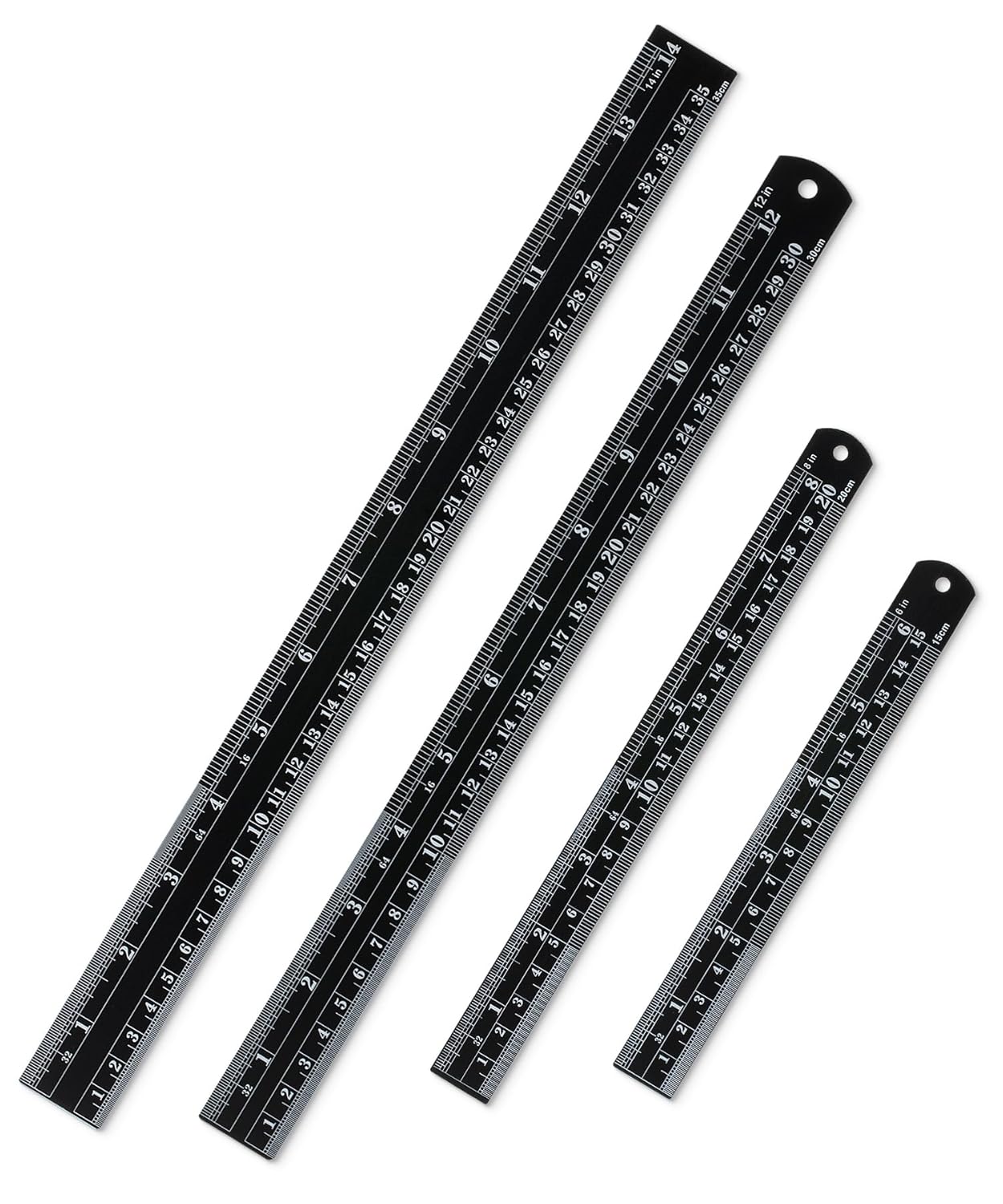 Mr. Pen- Stainless Steel Ruler, 4 pcs, 6", 8", 12", 14", Black ...