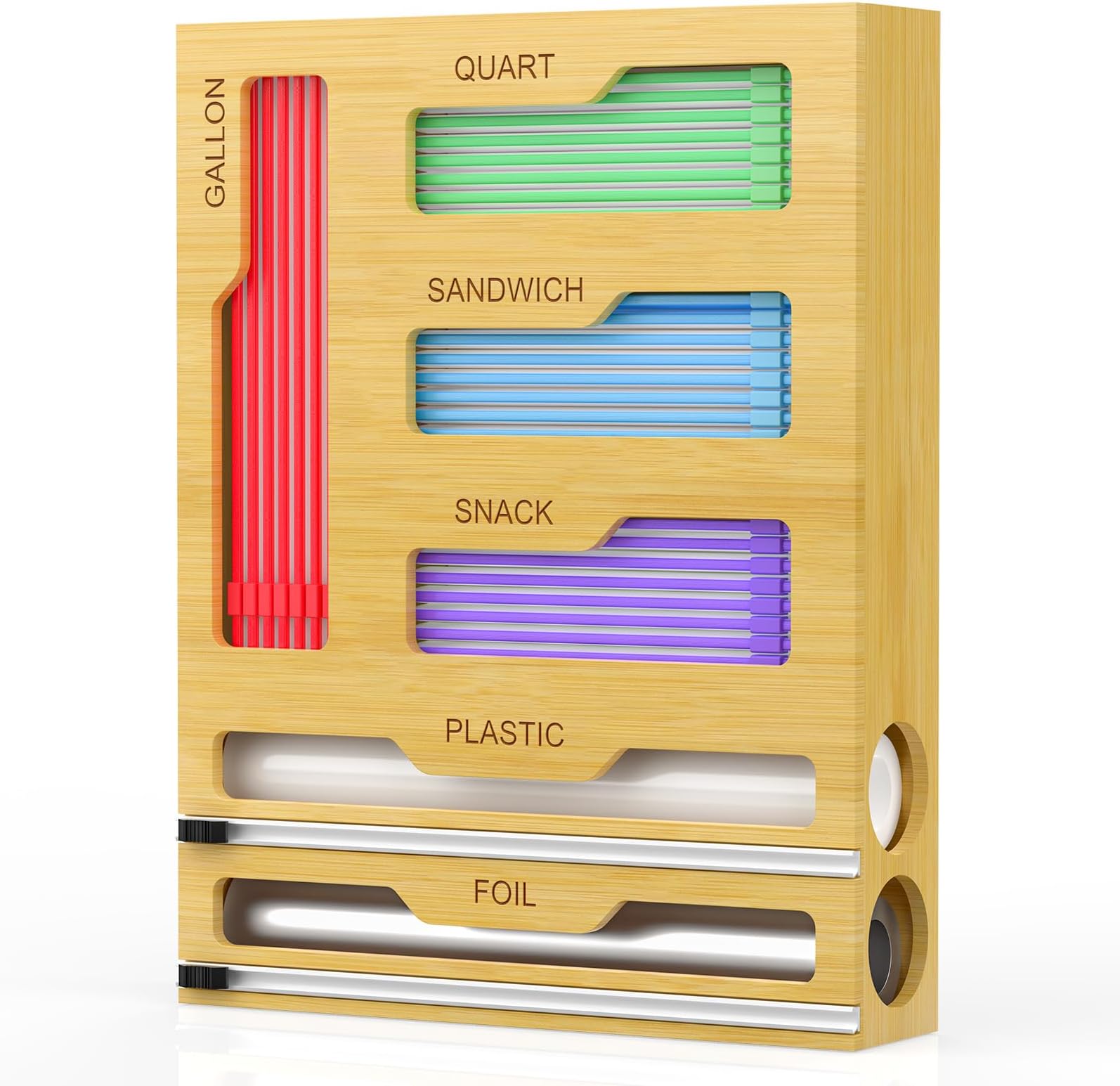 Amazon.com: Bamboo Zip Lock Bag Kitchen Drawer Organizer - 9-in-1 Wrap ...