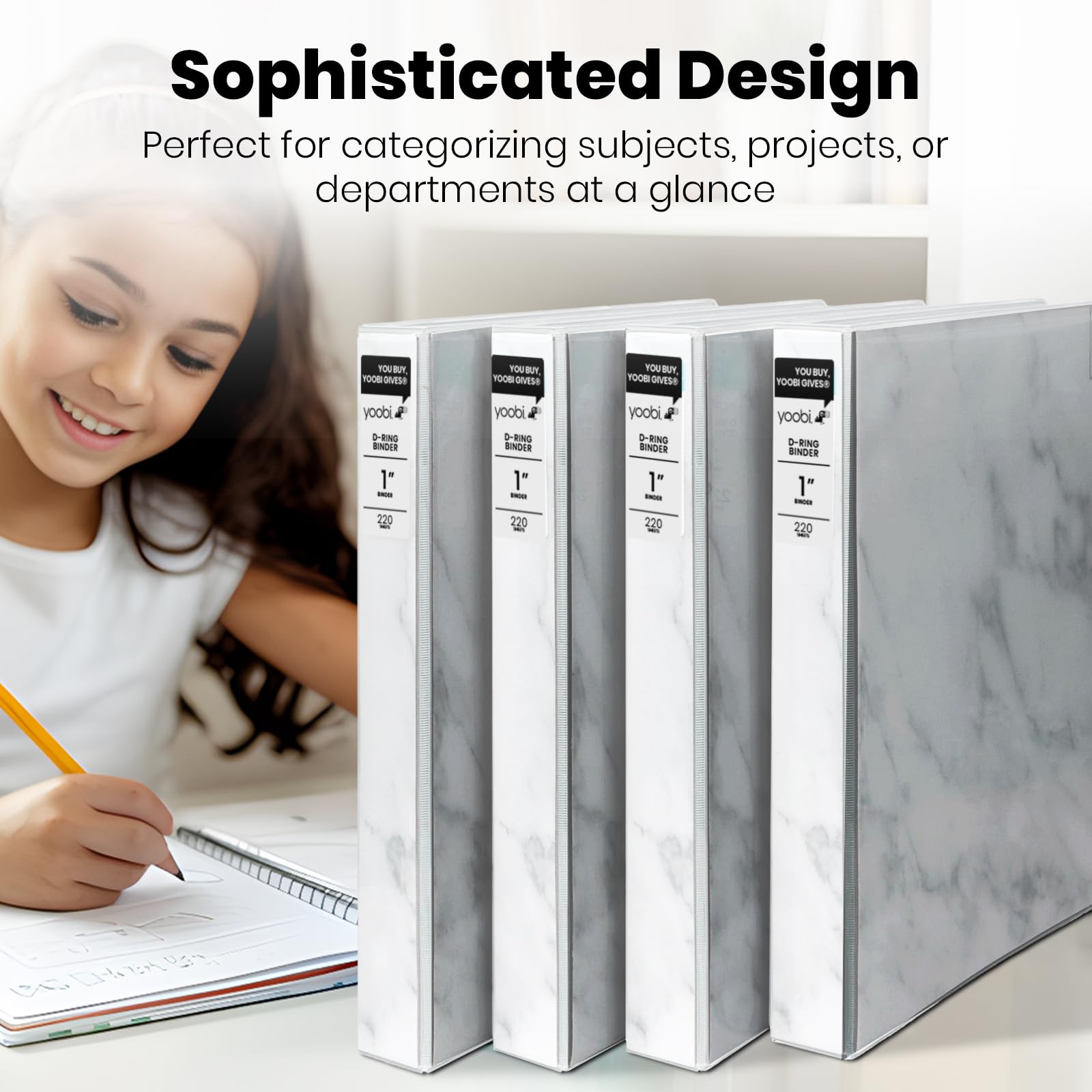 Snapklik.com : Yoobi 3 Ring Binders- Marble Design, Gray Color- 1 Inch ...
