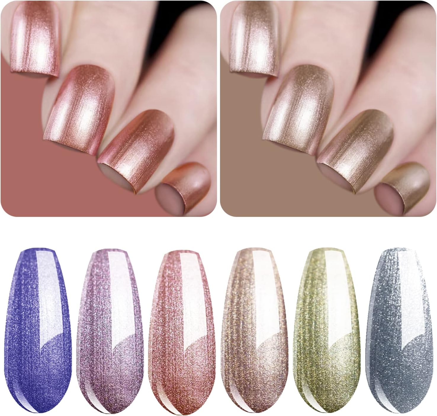 Amazon.com : Vishine 6 Colors Mirror Metallic Gel Nail Polish Set ...