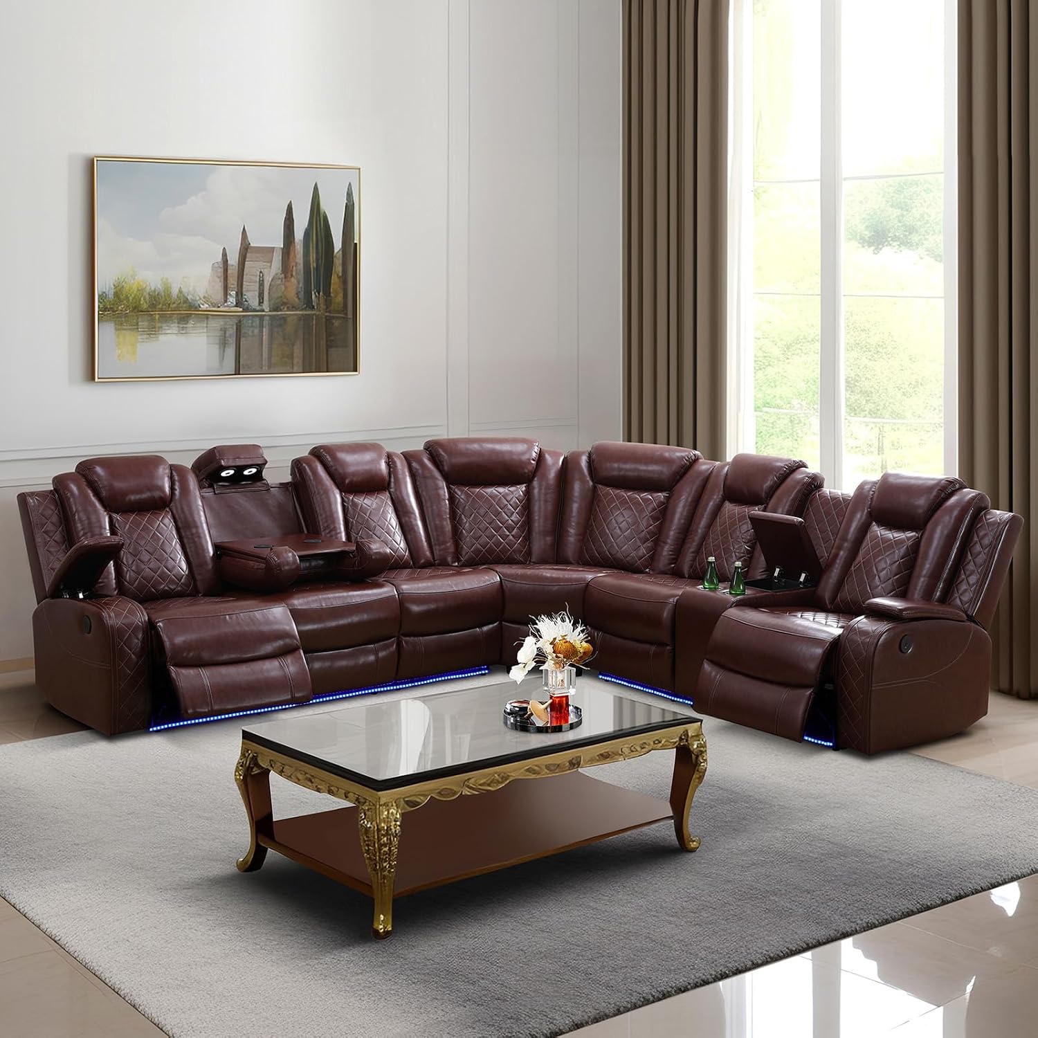 Surprising Leather Recliner Sectional Couch Images
