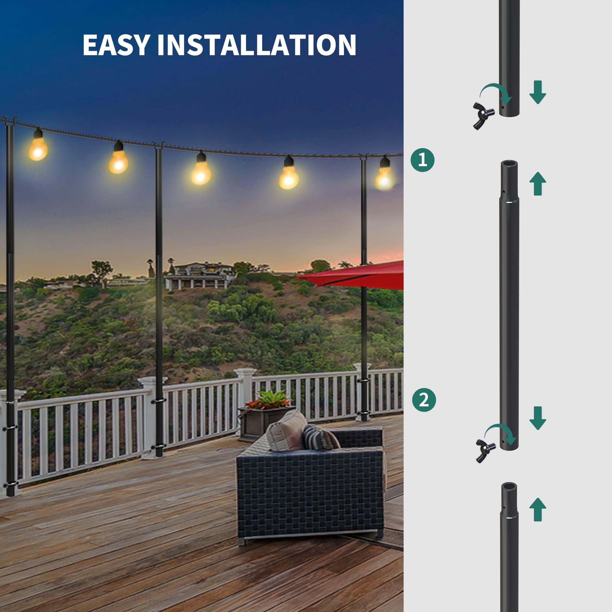 YITAHOME 4 Pack String Light Pole, 11ft 4-in-1 Outdoor String Light ...