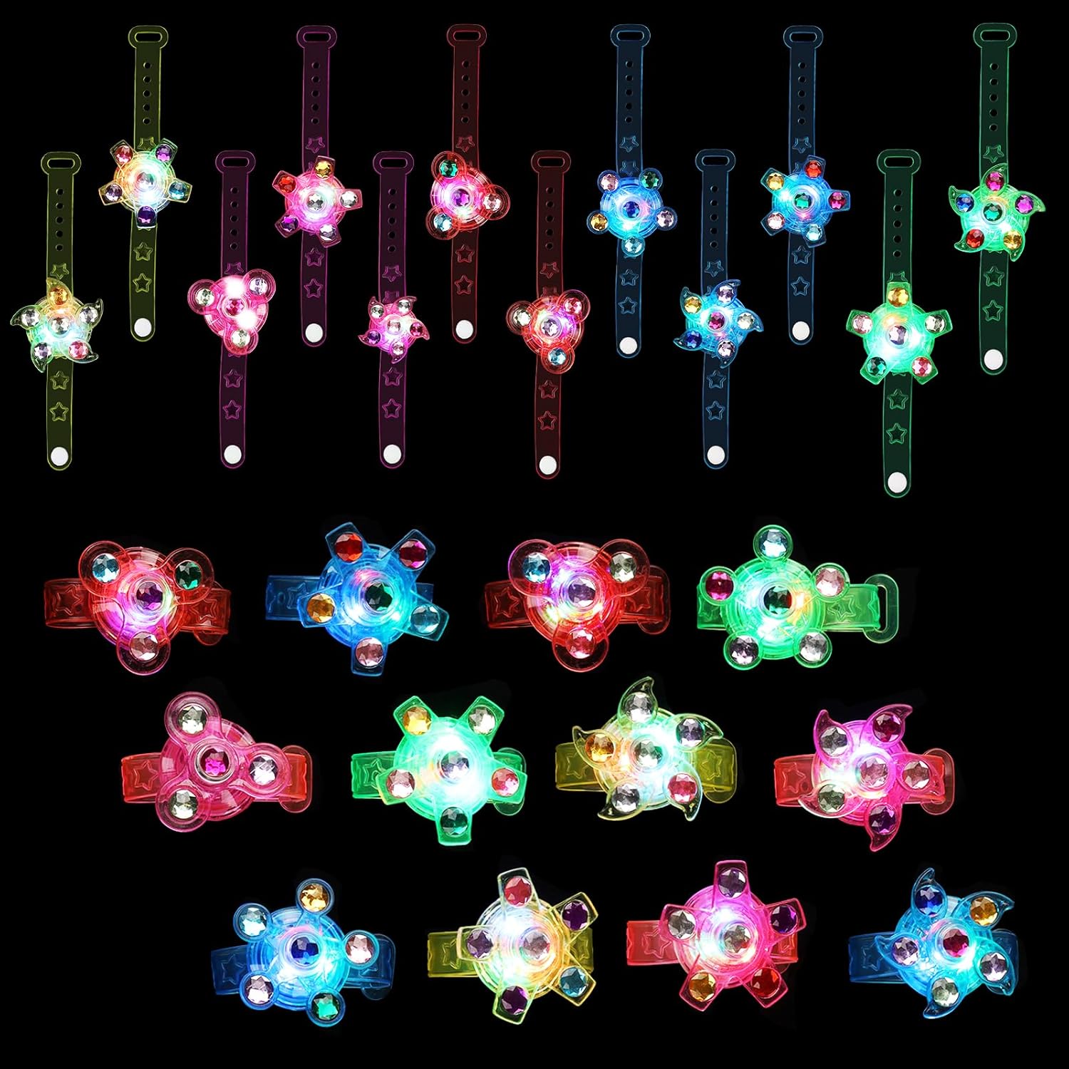 BOXOB 12pcs LED Light Up Fidget Spinner Wristbands Bracelet ...