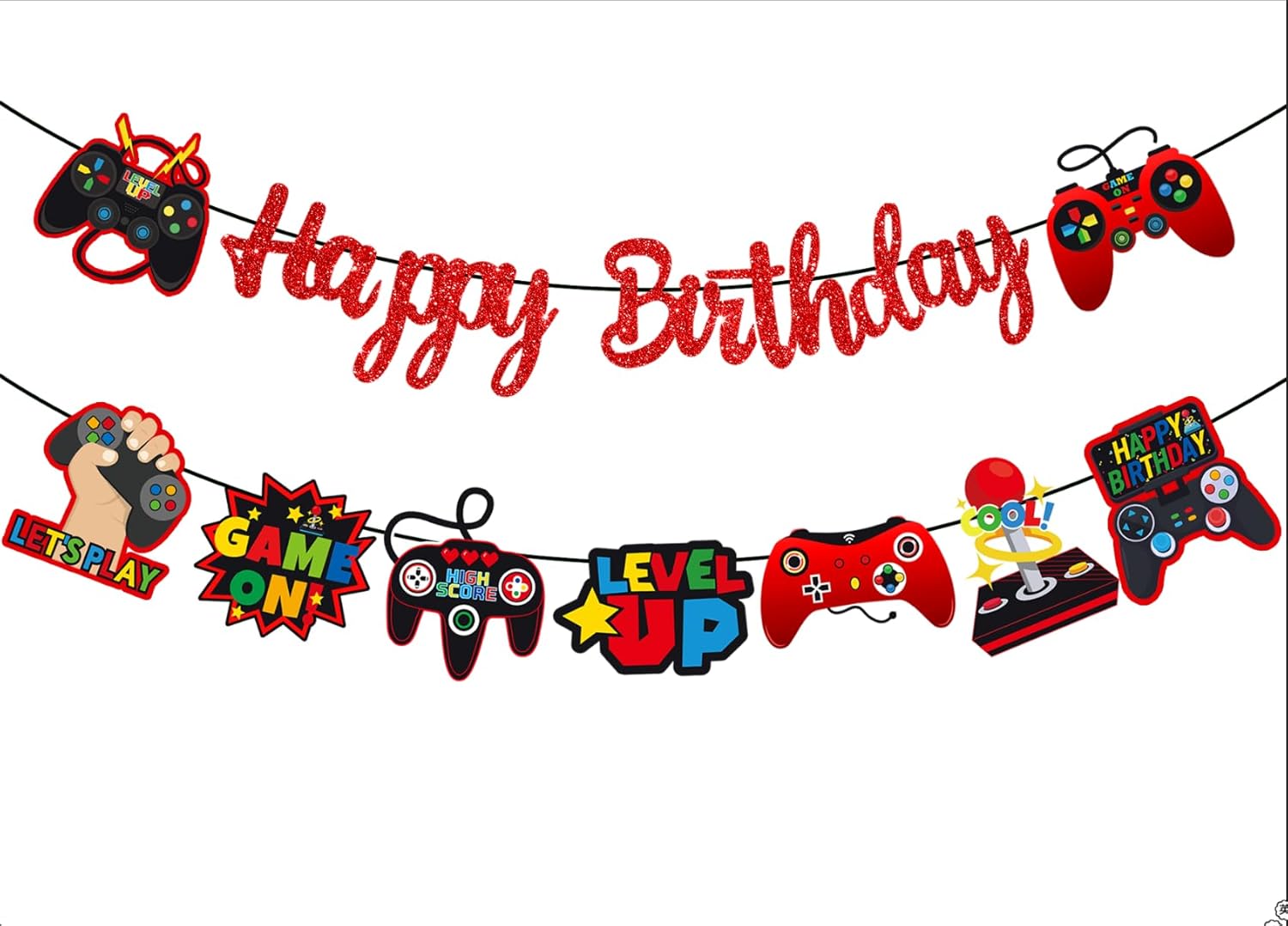 Amazon.com: Red Game Birthday Decorations 2Pcs Video Game Birthday ...