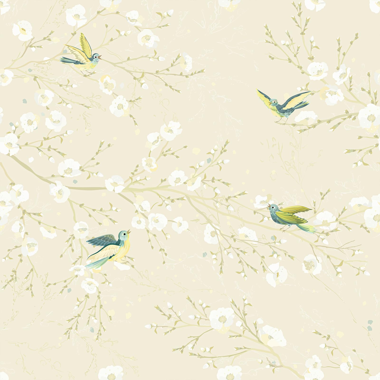 VEELIKE Cream Bird Wallpaper Stick and Peel Vintage Chinoiserie ...