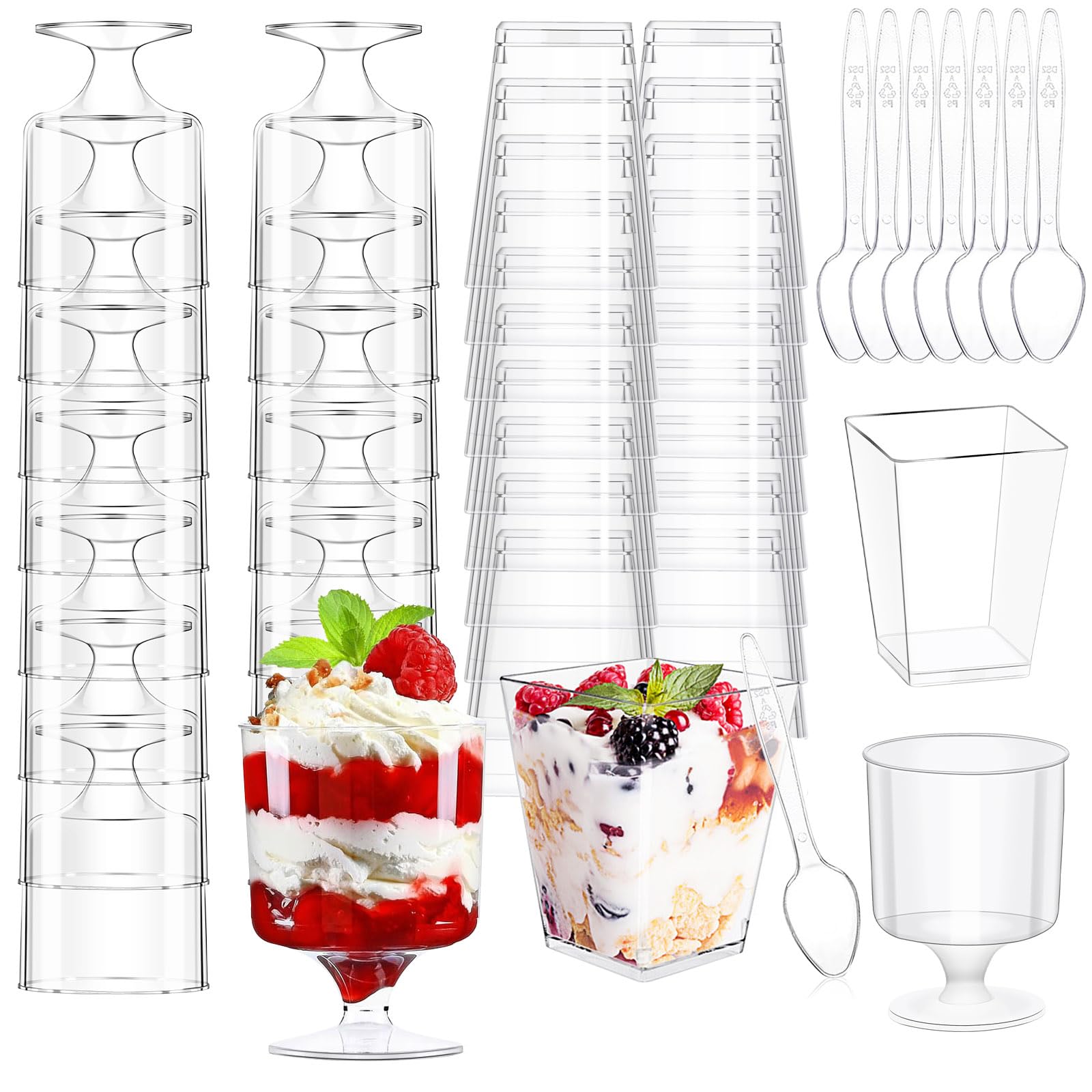 Amazon.com | 200Pcs Dessert Cups with Spoons 100Pc 5 OZ Mini Clear ...