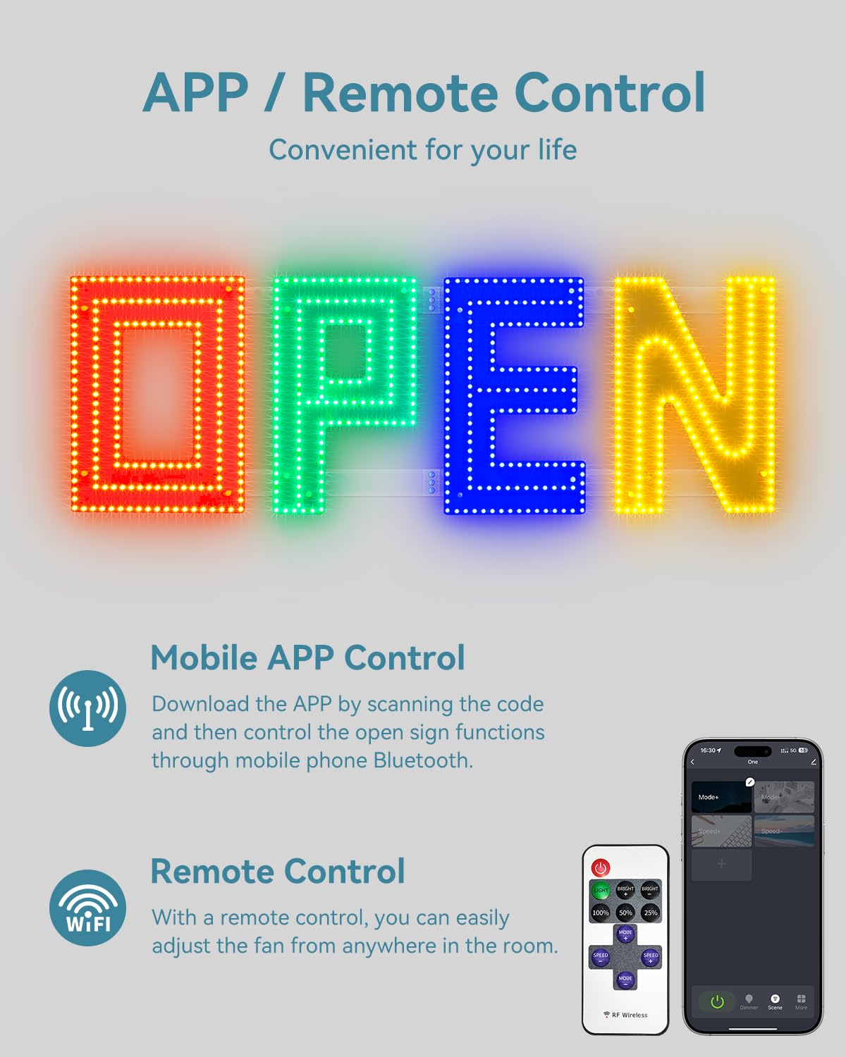 Snapklik.com : 30"x10" Large LED Open Sign BT And Remote Control Open ...