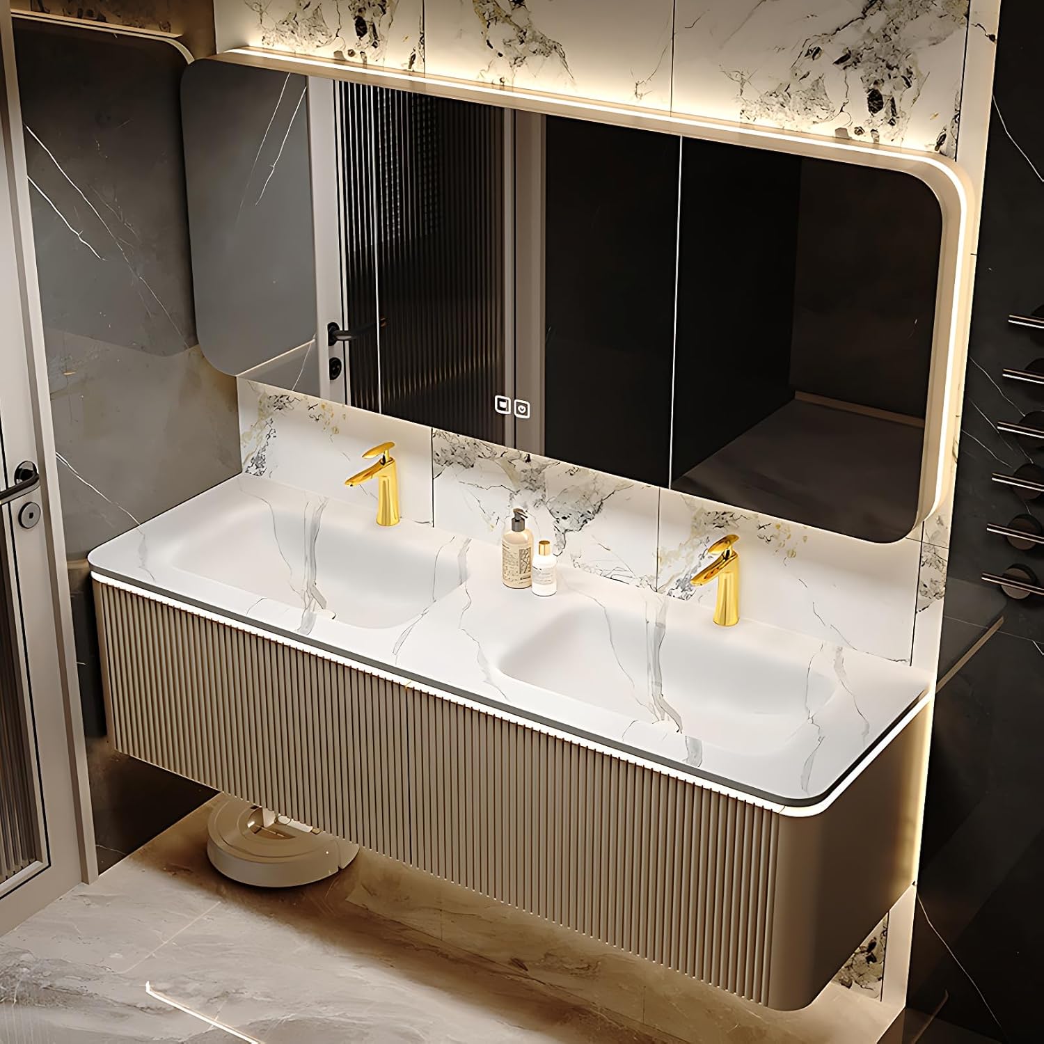 Amazon.com: Genpai 96IN Gold Bathroom Vanity with Double Sinks - Modern ...