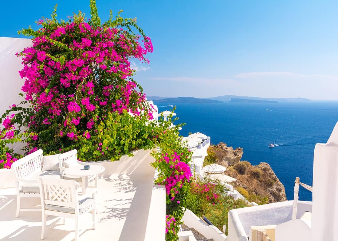 Amazon.com : CORFOTO Fabric 7x5ft Greece Photo Backdrop Santorini ...
