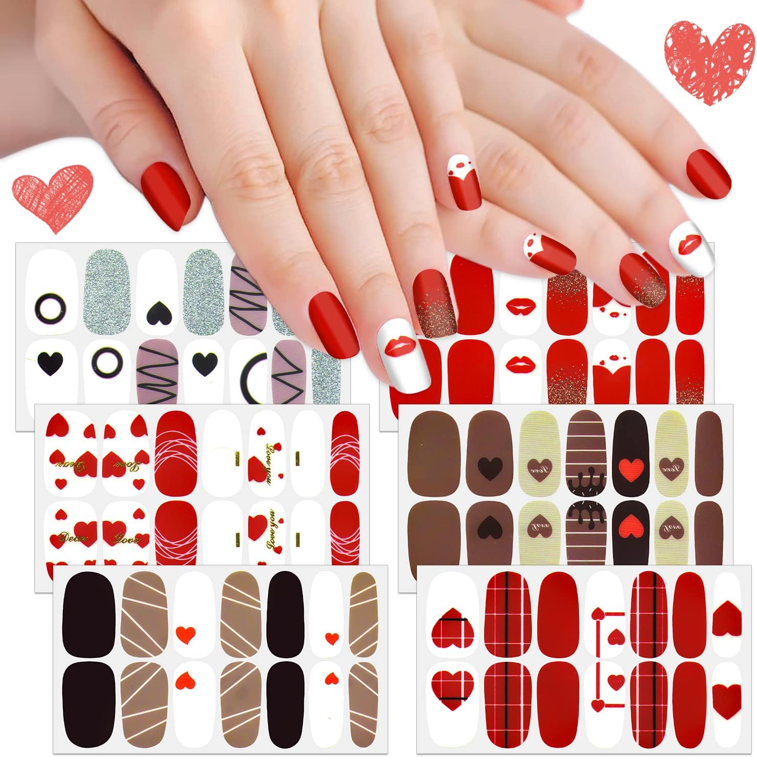 Amazon.com: SILPECWEE 6 Sheets Valentine's Day Nail Wraps for Women ...