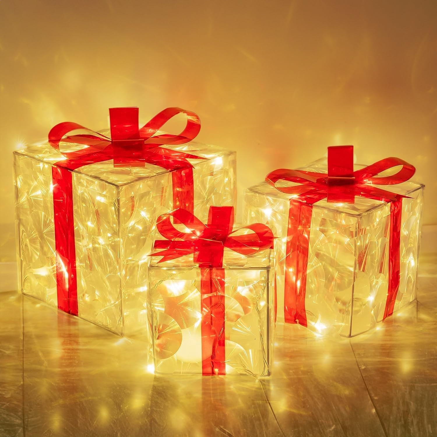 Hourleey - Juego de 3 cajas de regalo iluminadas de Navidad, 60 cajas ...