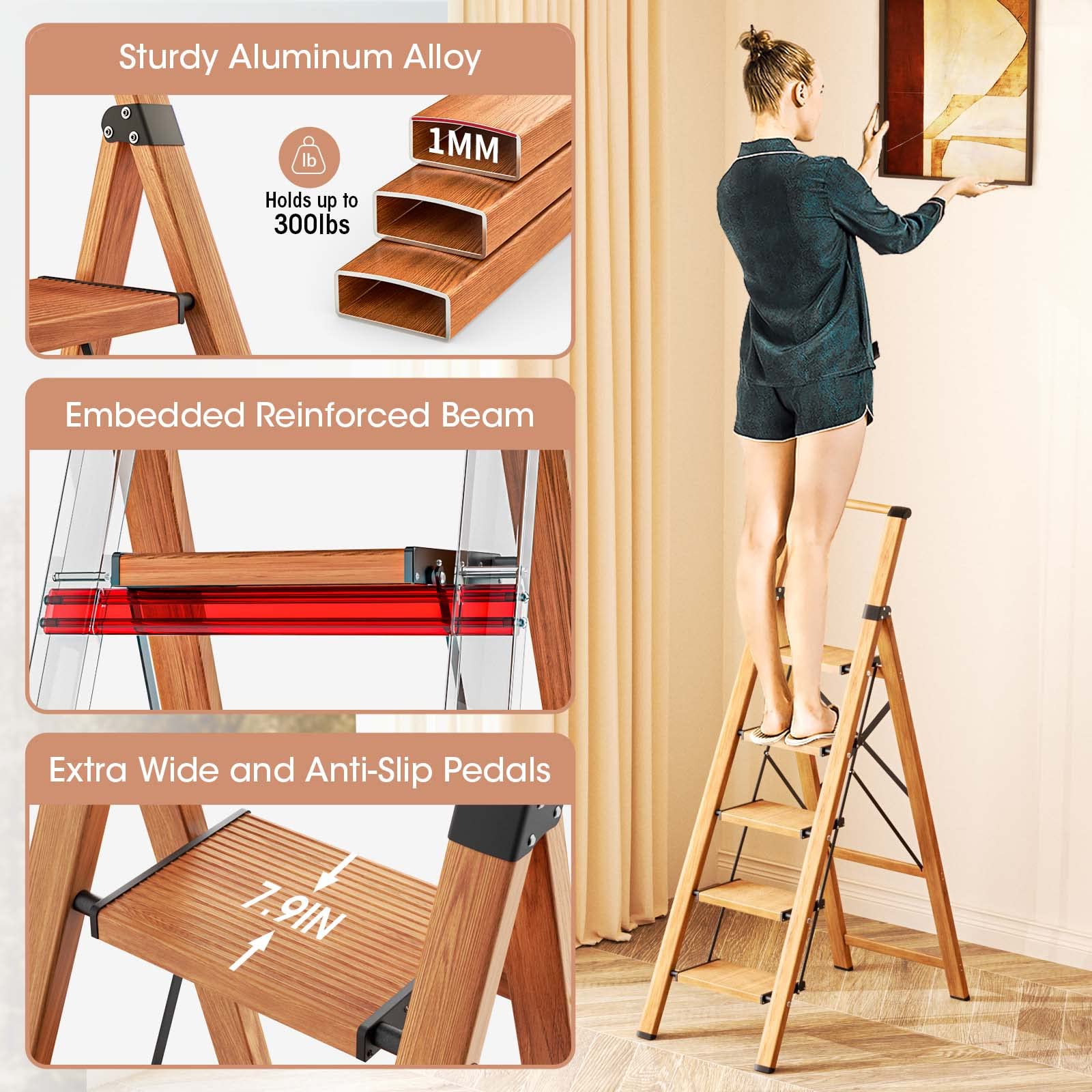 Snapklik.com : 5 Step Ladder,Folding Step Stool W/Portable Handle For ...