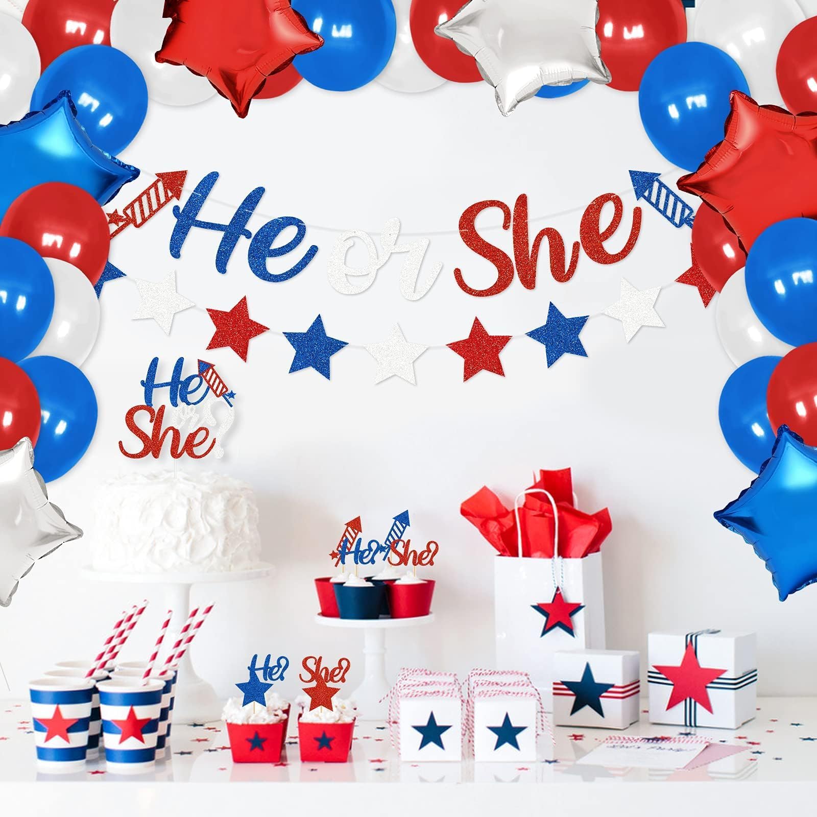 Snapklik.com : 4th Of July Gender Reveal Decorations Kit He Or She ...
