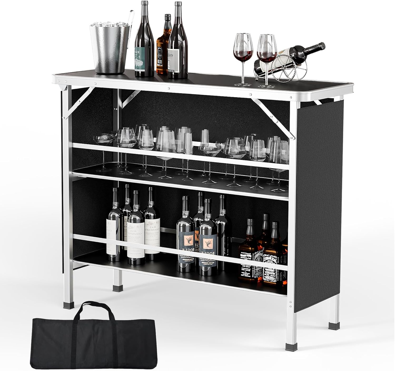 Amazon.com: VINGLI 43" Portable Bar Table, 3-Tier Shelves, Mobile Bar ...