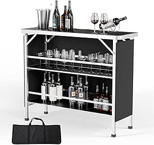 Amazon.com: VINGLI 43" Portable Bar Table, 3-Tier Shelves, Mobile Bar ...