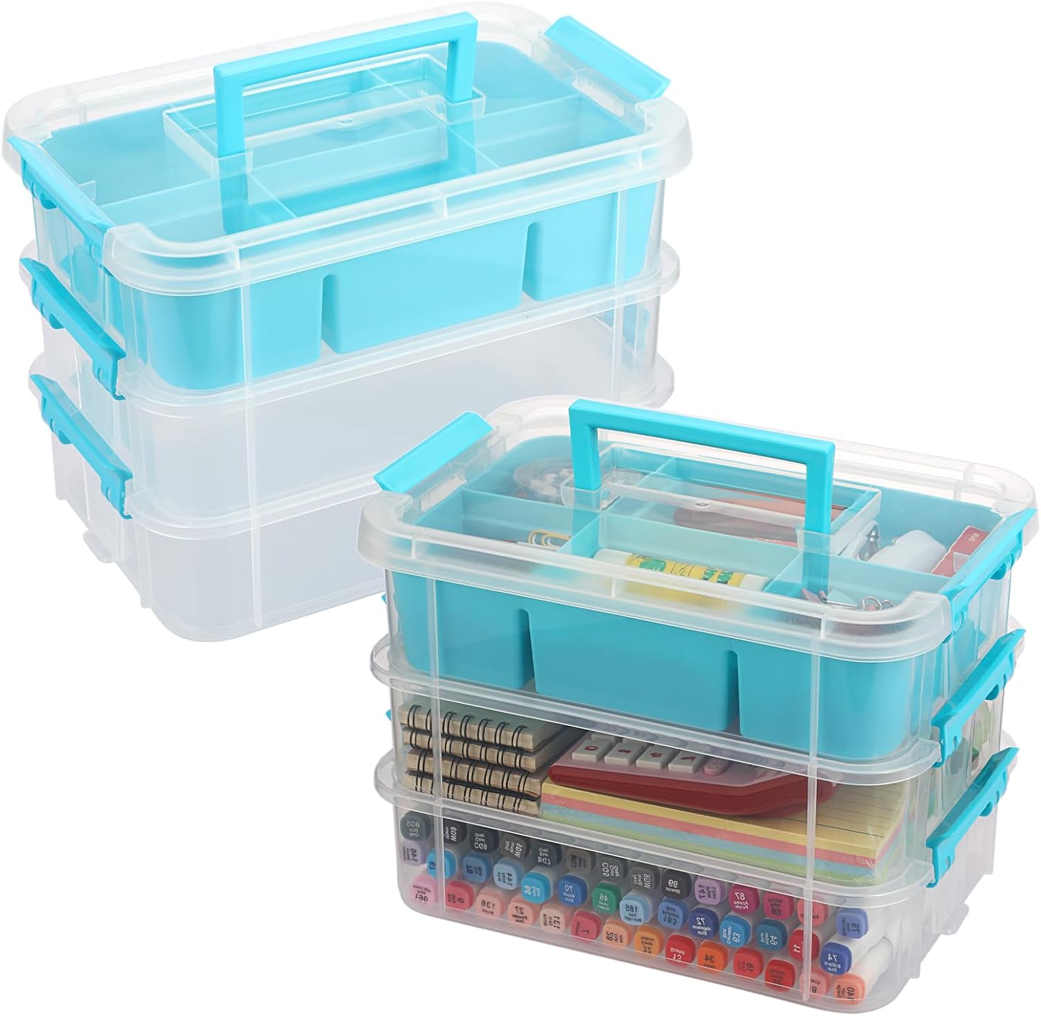 IGNPION 2pcs Stackable Storage Box, 3 Layer Adjustable Plastic Storage ...