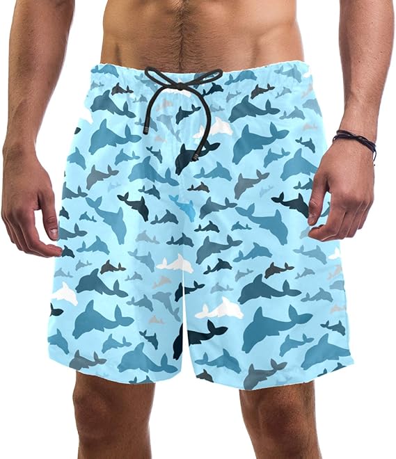 Athletic Blue Navy Dolphins Beach Shorts for Men, Surf Board Shorts ...