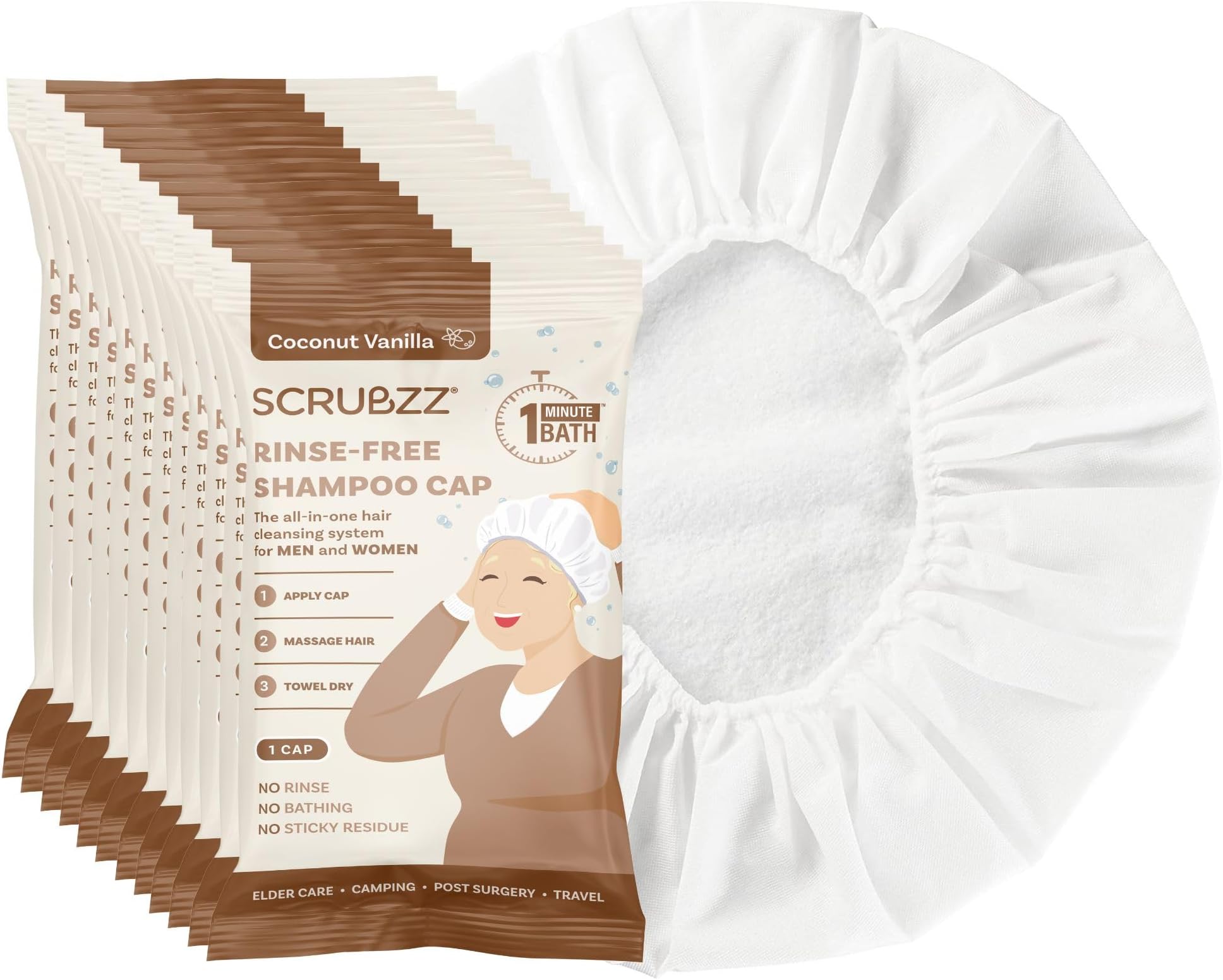 Amazon.com: Scrubzz Shampoo Caps No Rinse for Elderly and Bedridden ...