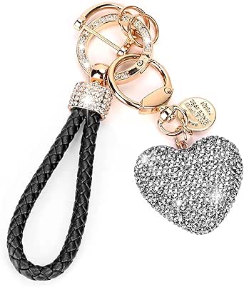 Car Keychain for Women with Rhinestone Heart Shape Bling Girl Cute ...